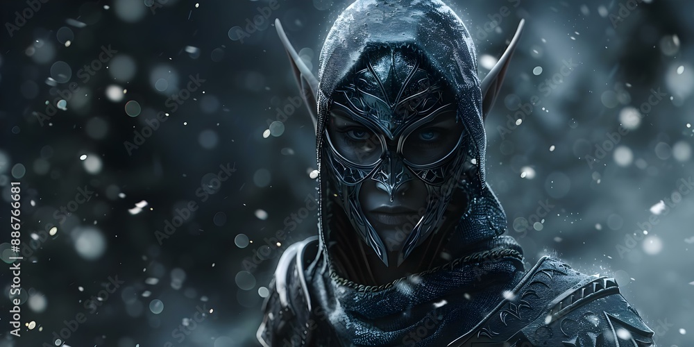 3D rendering of a dark elf female assassin in metal inlay armor ...