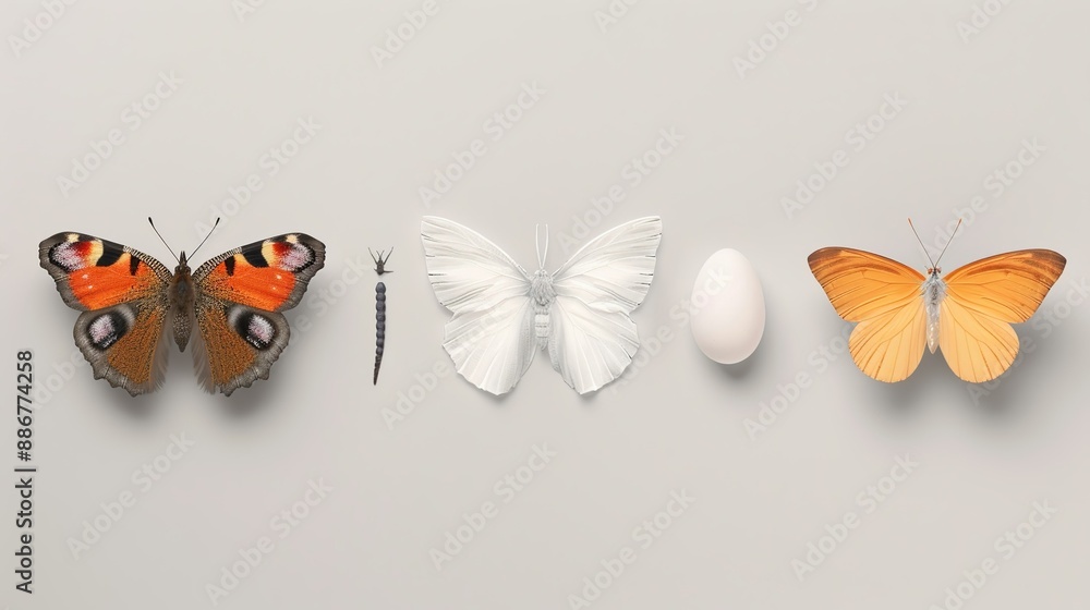 Illustration series depicting the lifecycle of a butterfly, from egg to ...