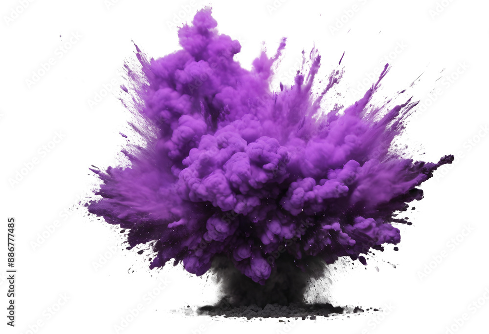 Purple and black powder explosion isolated on transparent background ...