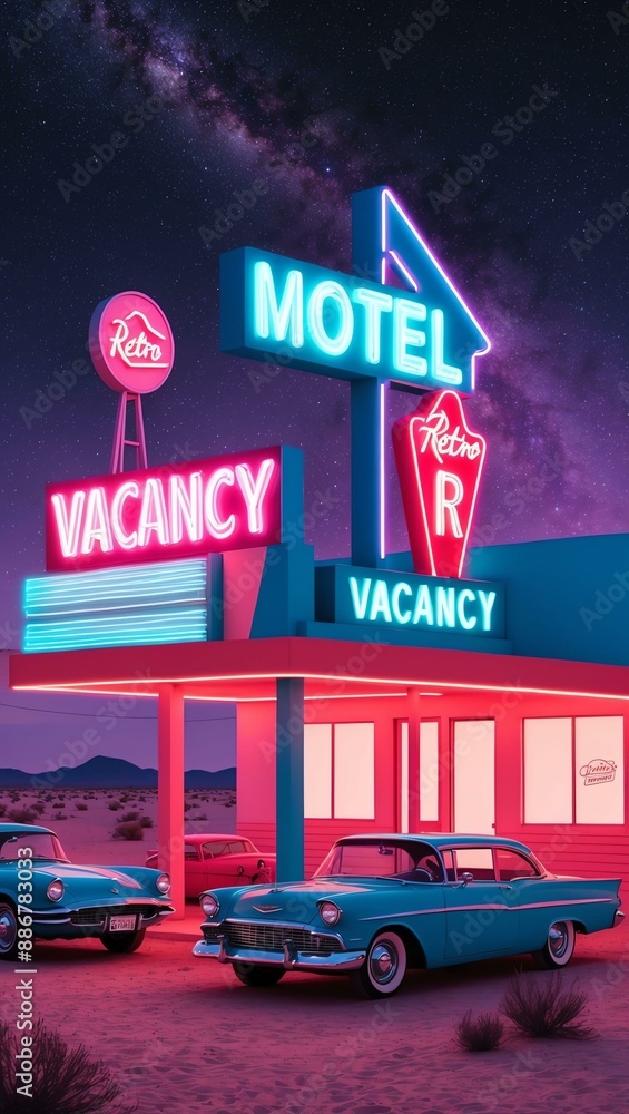 retro neon motel desert motel with neon vacancy signs Retro neon ...
