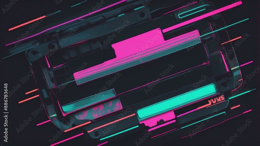 vhs glitch effect vhs tape background with distorted n Retro neon ...