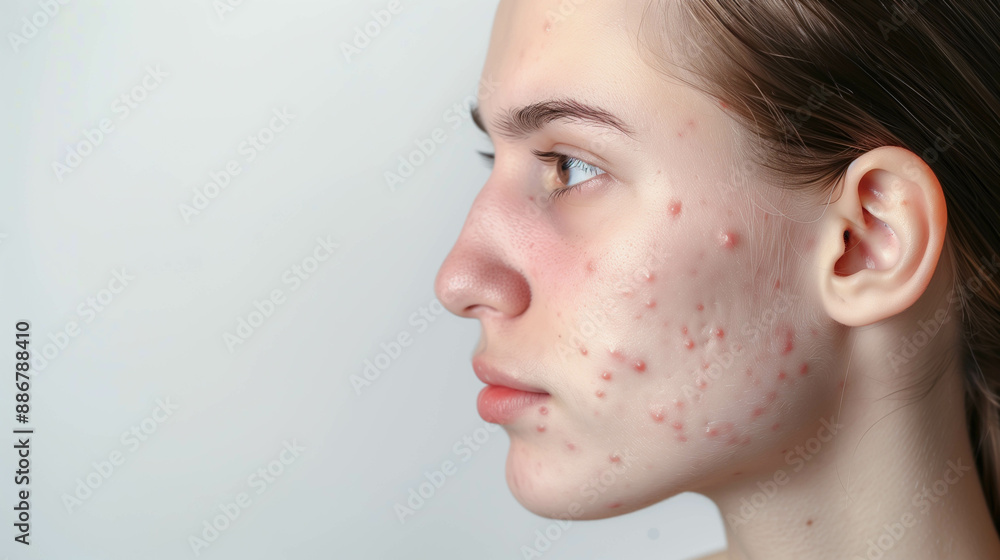 Acne pimple and scar on skin face, disorders of sebaceous glands ...