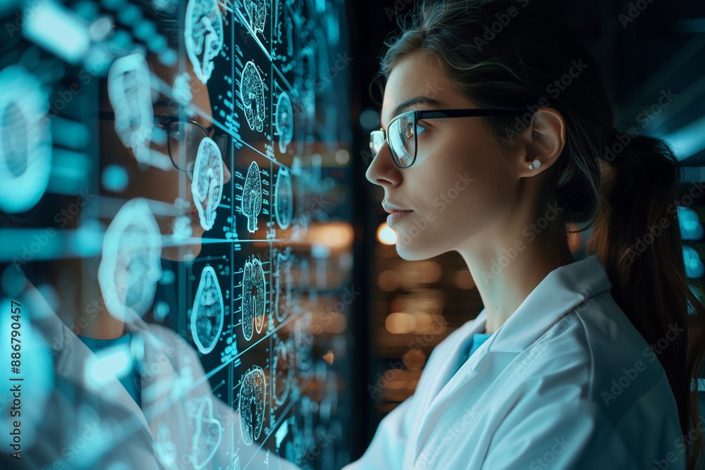 Foto de Side profile of a female medical neurologist medical doctor ...