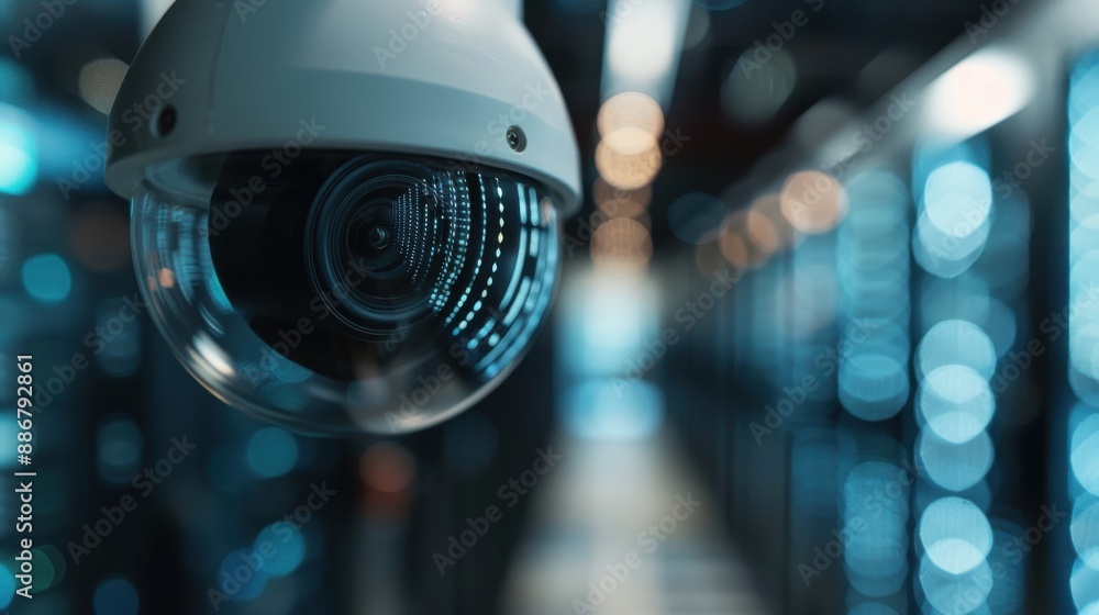 A modern security camera installed in a high-tech data center ... A modern security camera installed in a high-tech data center ...