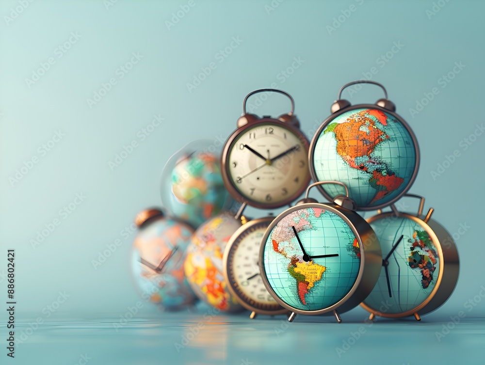 Collection of clocks, each with a different map and a unique color ...