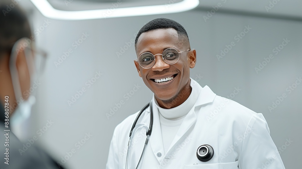 African doctor smiling while discussing treatment options with a ...