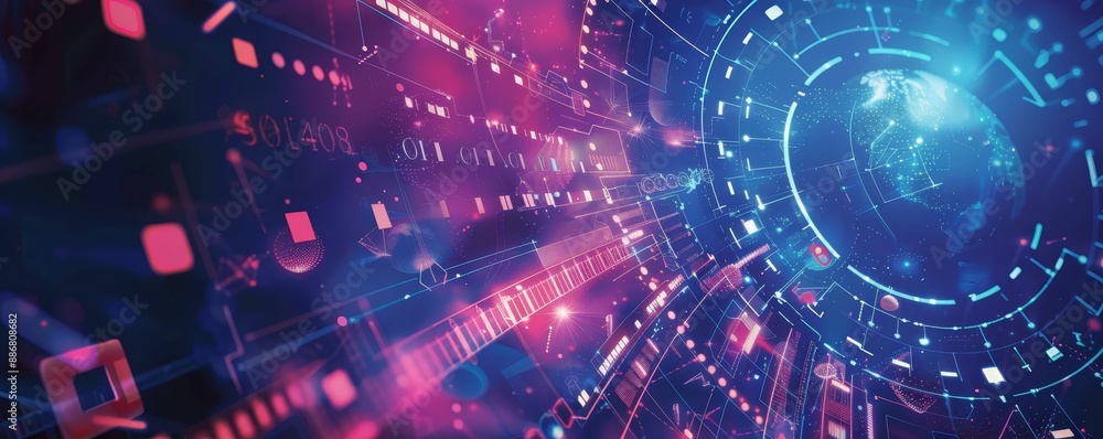 Futuristic technology background with vibrant colors, digital elements ...