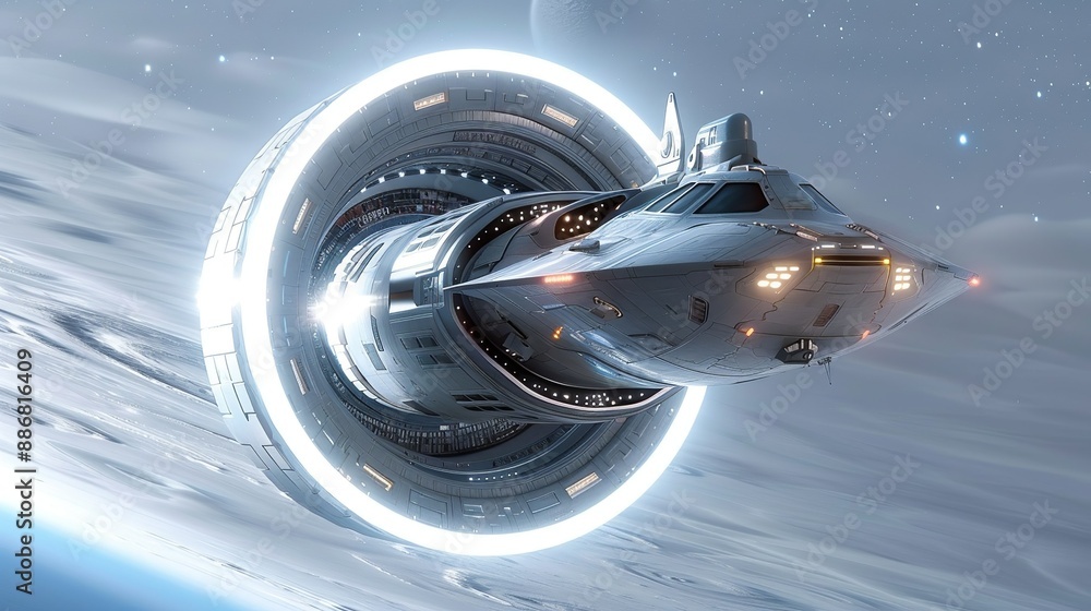 Interstellar travel concept with a spaceship entering a wormhole ...