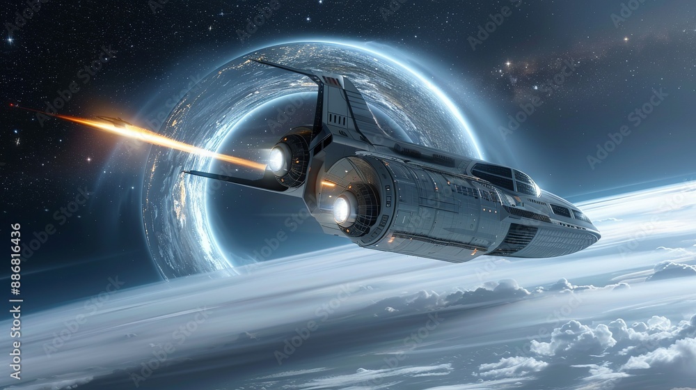Interstellar travel concept with a spaceship entering a wormhole ...