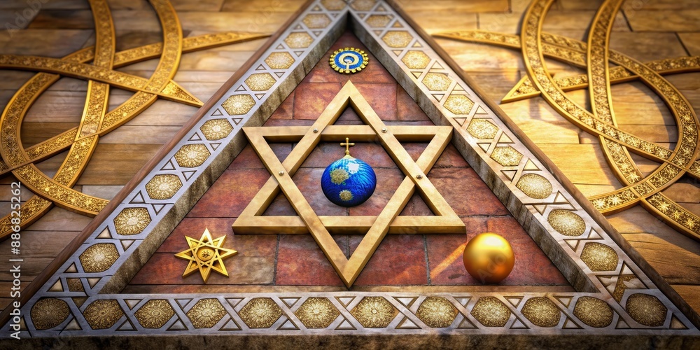 Golden Star of David with Earth Globe and Cross, Digital Art, Abstract ...