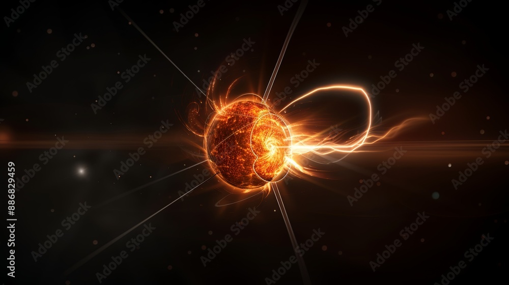 Cosmic event of a solar flare erupting from a star, with plasma jets ...