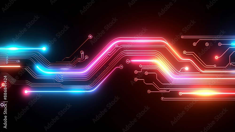 Modern digital patterns of circuit boards in bold neon colors, ideal ...