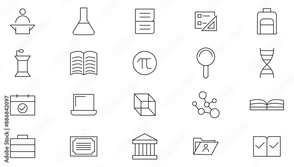 University line icon set. Education, e-learning, school, subjects ...