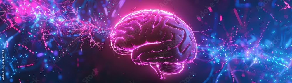 Neon style of neurons firing within the brain enhancing cognitive ...