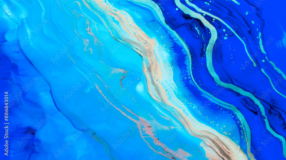 Marble Ink Alcohol Background. Blue and Indigo Stone Texture Ebru ...