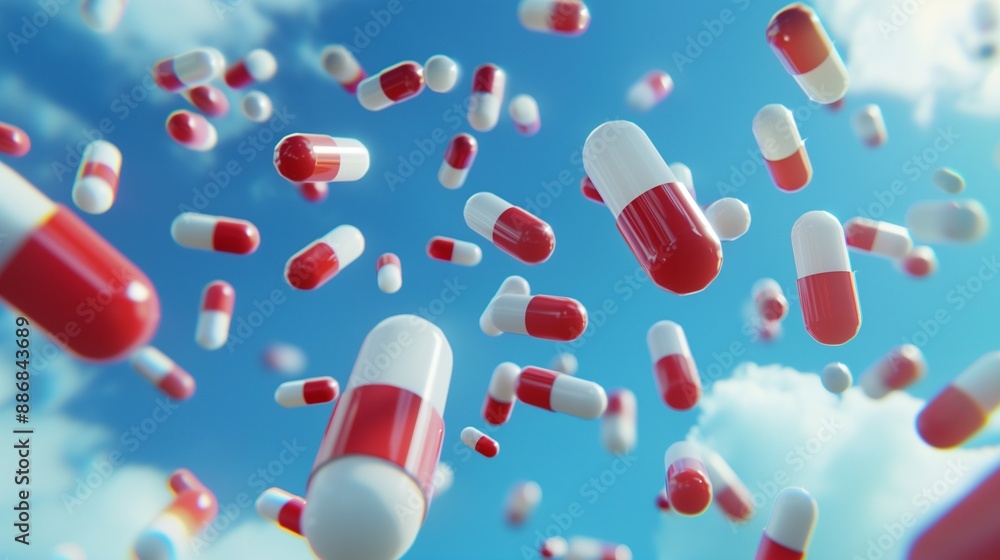 Capsules falling from the sky, symbolizing drug addiction and the ...