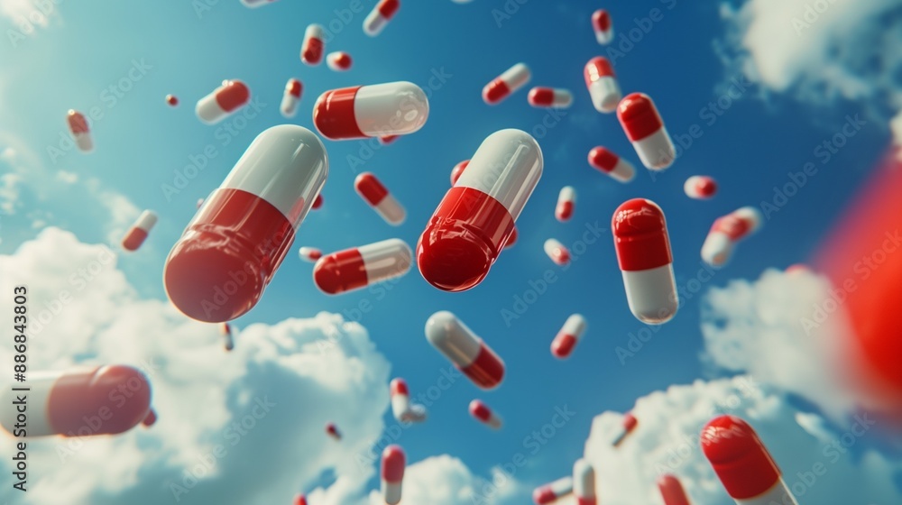 Capsules falling from the sky, symbolizing drug addiction and the ...