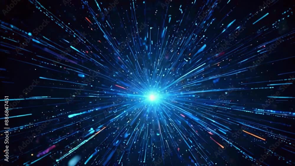 rapid data packets traveling through a glowing blue-green digital ...