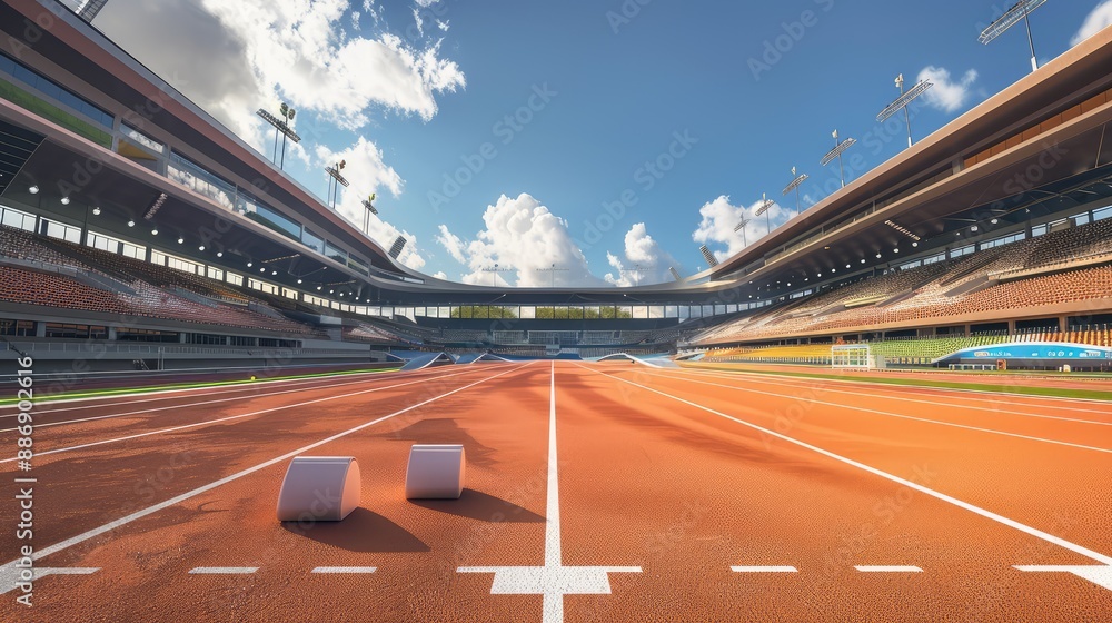 competitive and motivational front view of an athletics stadium with a ...