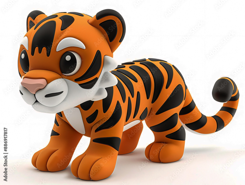 Adorable clay tiger with prowling, full body, facing front, very small ...