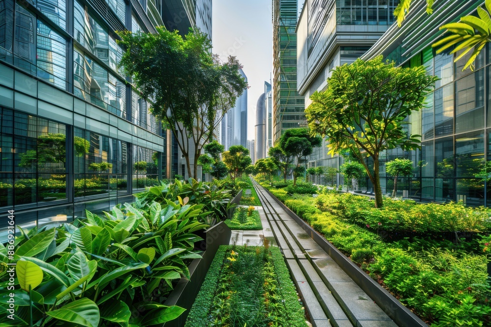Eco-friendly urban development featuring green areas adjacent to ...