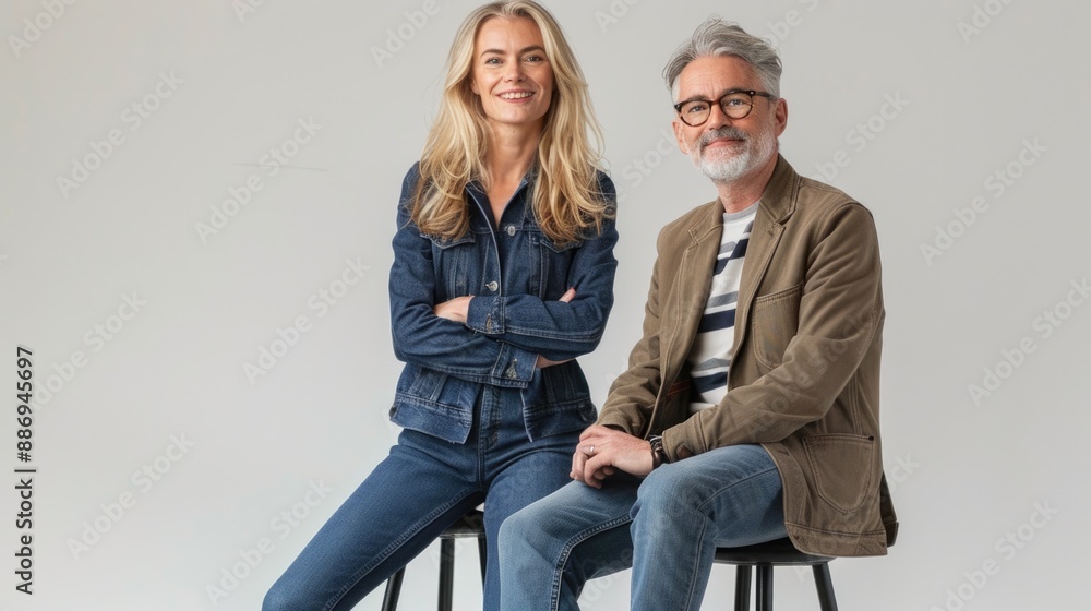 portrait of a couple, a happy woman, successful CEO, Power woman ...