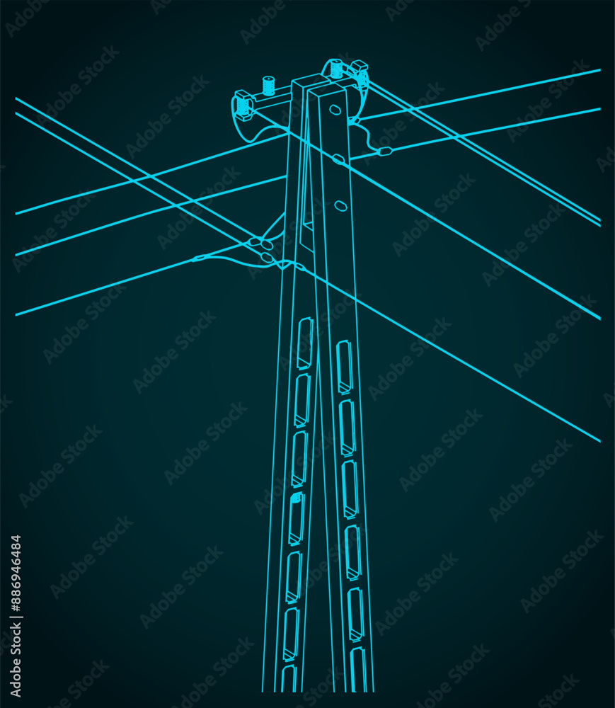 High voltage power lines technical drawings Stock Vector | Adobe Stock