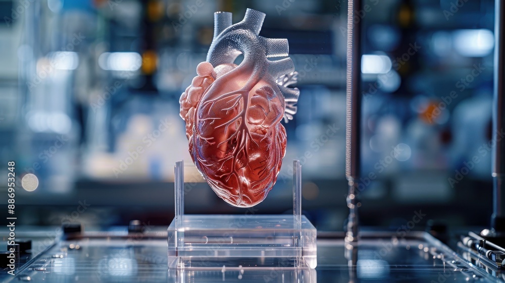 3D-printed artificial heart model showcased in a laboratory setting ...