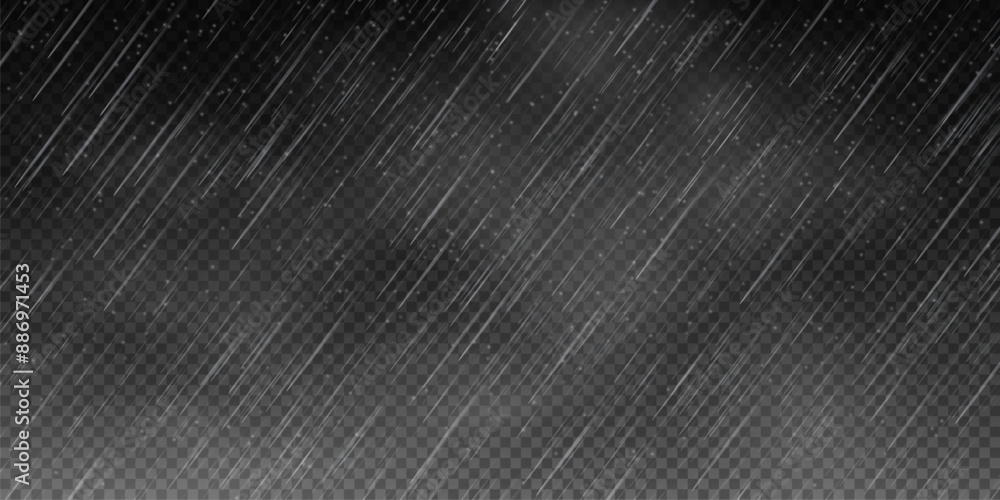 Raindrops on transparent background. Storm with rain and white cloud ...