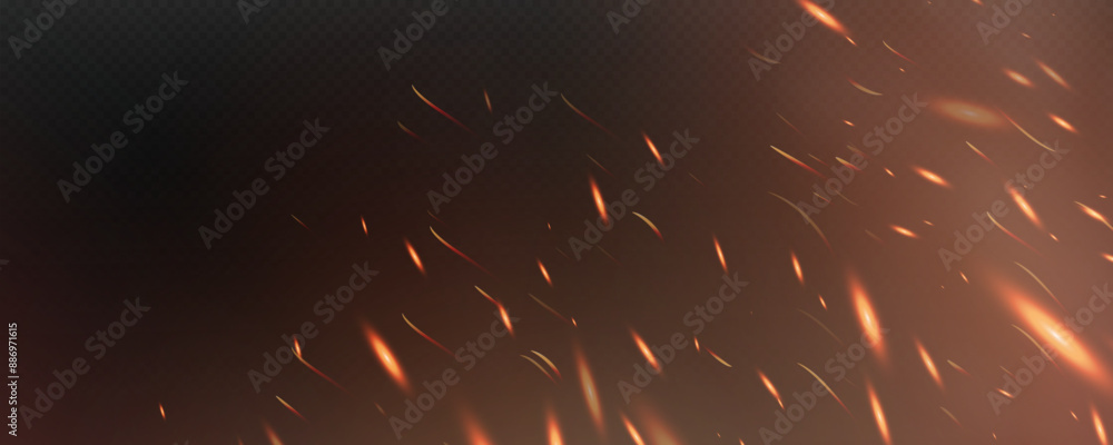 Burning hot sparks effect with embers burning ash and smoke flying in ...