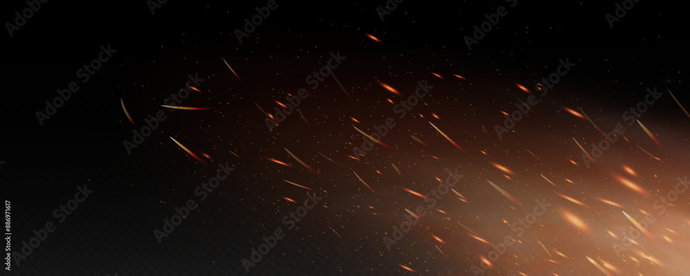 Burning hot sparks effect with embers burning ash and smoke flying in ...