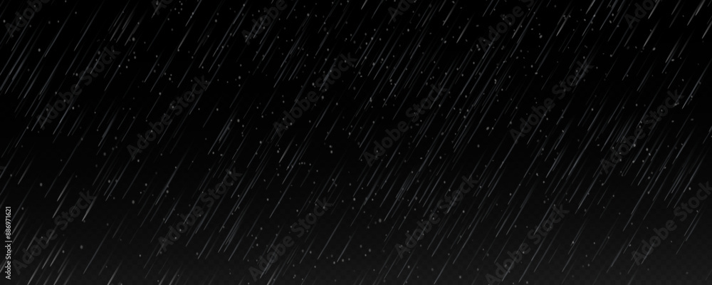 Raindrops on transparent background. Storm with rain and white cloud ...