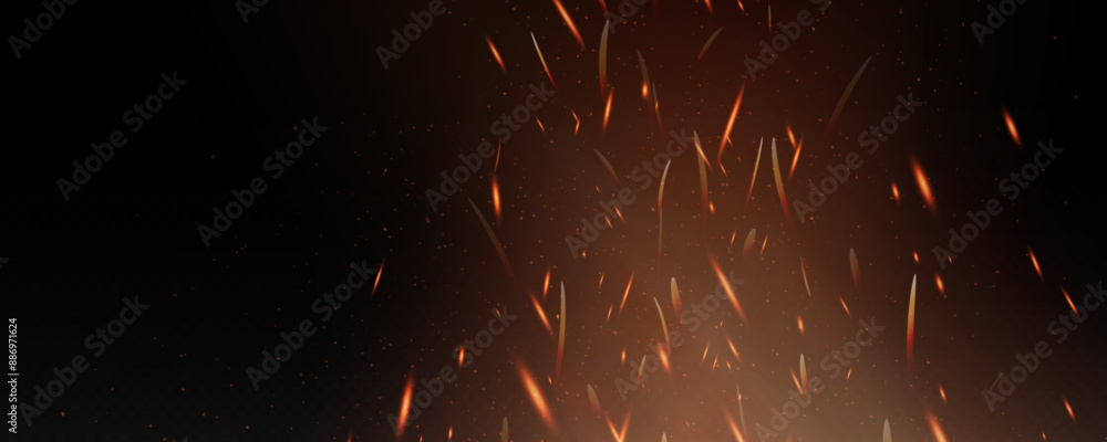 Burning hot sparks effect with embers burning ash and smoke flying in ...