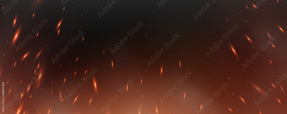 Burning hot sparks effect with embers burning ash and smoke flying in ...