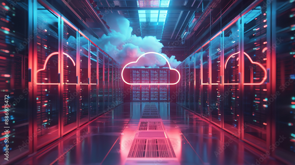 server room, data cloud, data mining illustration, data stream, fog ...