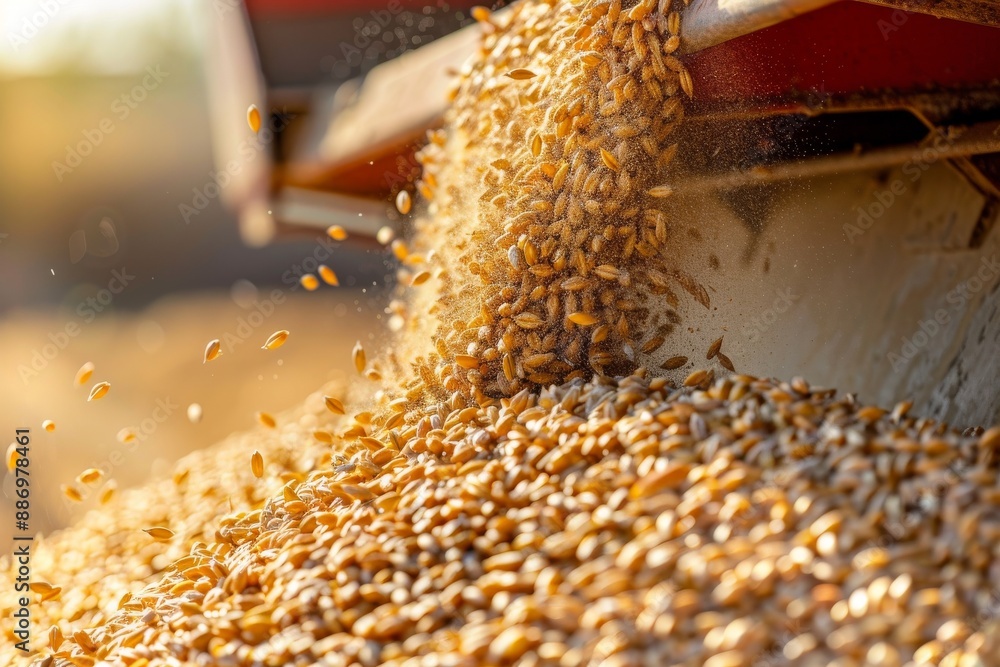 loading grain into a truck close-up. Soybeans are loaded for ...