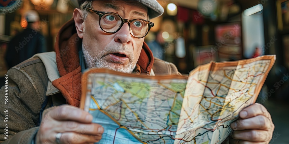 Photo & Art Print Confused tourist holding a map trying to determine ...
