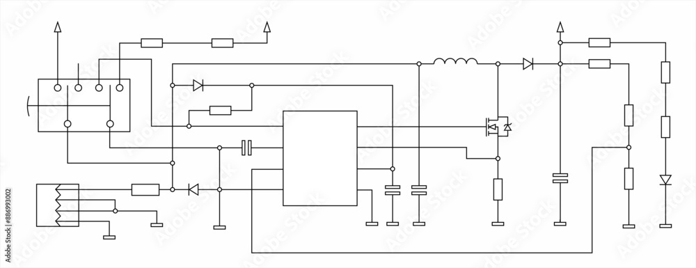 Schematic diagram of electronic device on sheet of paper. Vector ...