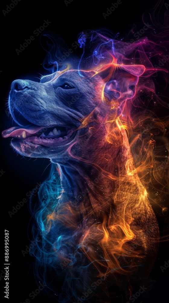 Beautiful spectral illustration of a staffordshire bull terrier dog ...