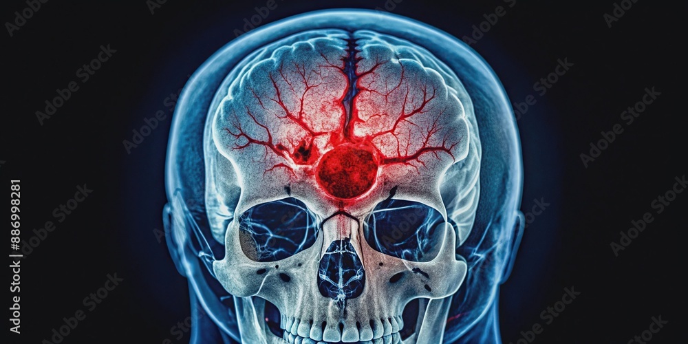 CT scan showing skull fracture with cerebral hemorrhage, brain bleed, skull fracture, CT scan ...
