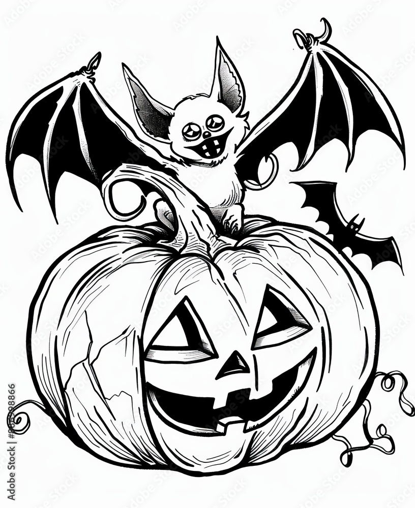 Coloring pages haloween themed art mistic bat pumpkin ghost simple ...