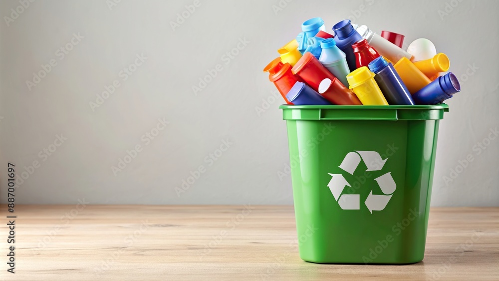 Foto de Plastic recycling bin filled with color-coded buckets for ...