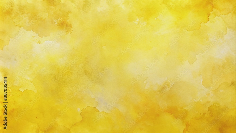 Abstract yellow watercolor background with bright, blank ink texture ...