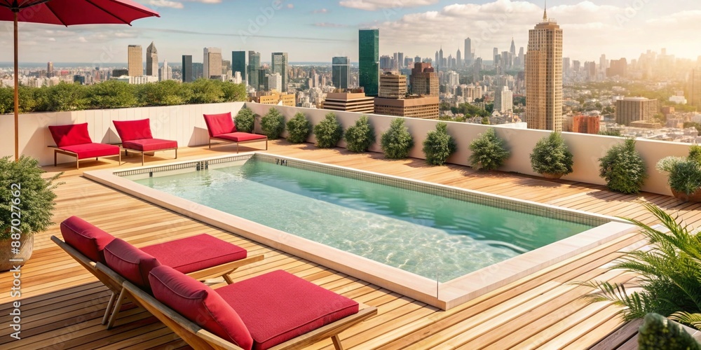 Generative ai. Luxury rooftop infinity pool, panoramic cityscape view ...