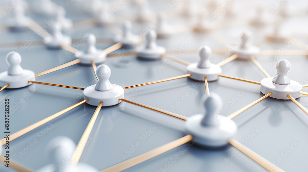 3d social networking white nodes background, interconnected by lines to ...