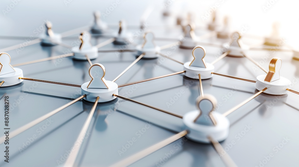 3d social networking white nodes background, interconnected by lines to ...