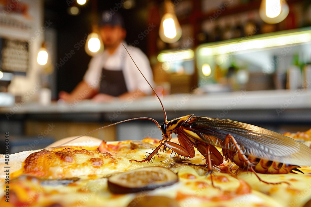 Health risks, and diseases such as dysentery concept. Cockroach is on ...