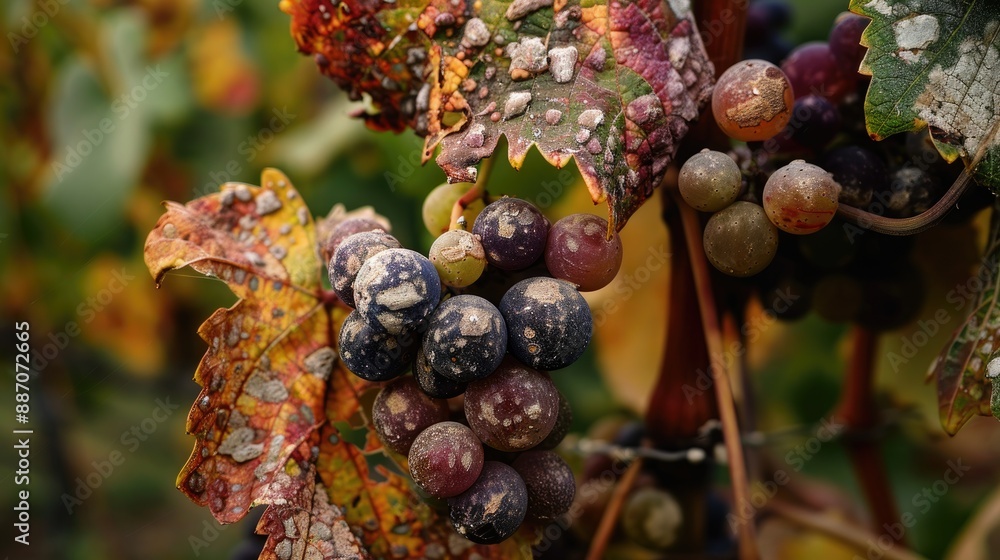 The leaves and berries of grapes are affected by fungal disease downy Mildew false mildew An ...