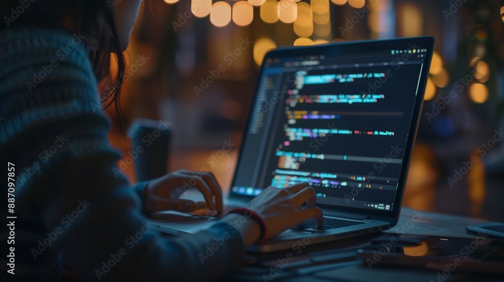 Closeup coding on screen woman hands coding html and programming on ... Closeup coding on screen woman hands coding html and programming on ...
