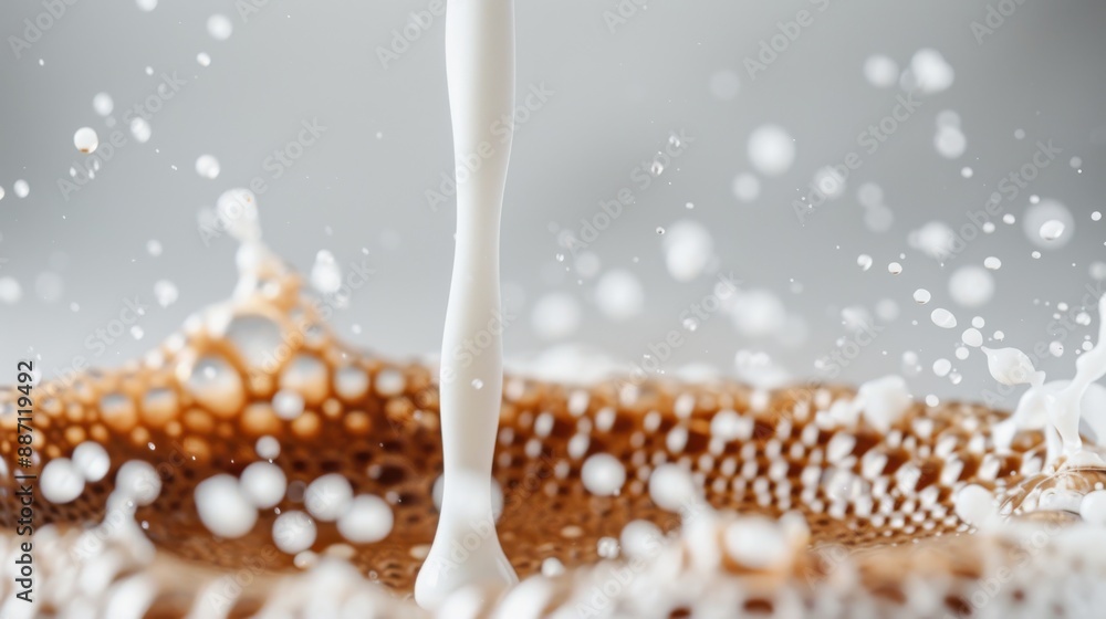 A beautiful image showing a stream of milk entering coffee, captured ...